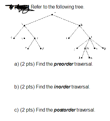 Solved Refer to the following tree. a) (2 pts) Find the | Chegg.com