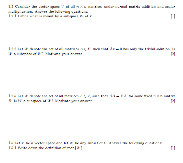 Solved 1.2 Consider the vector space V of all n x n matrices | Chegg.com