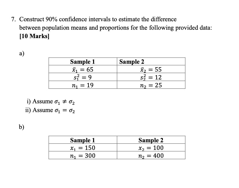 Solved 7. Construct 90% confidence intervals to estimate the | Chegg.com