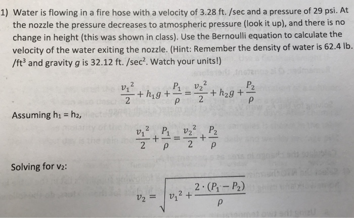 Solved 1) Water is flowing in a fire hose with a velocity of | Chegg.com