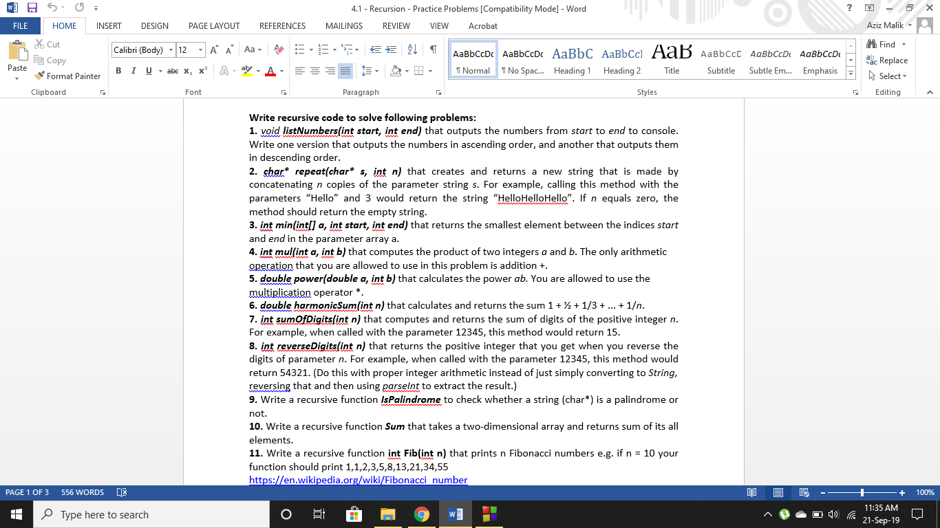 Solved W SU FILE HOME INSERT DESIGN PAGE LAYOUT REFERENCES % | Chegg.com