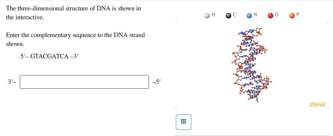 Solved The three-dimensional structure of DNA is shown in | Chegg.com