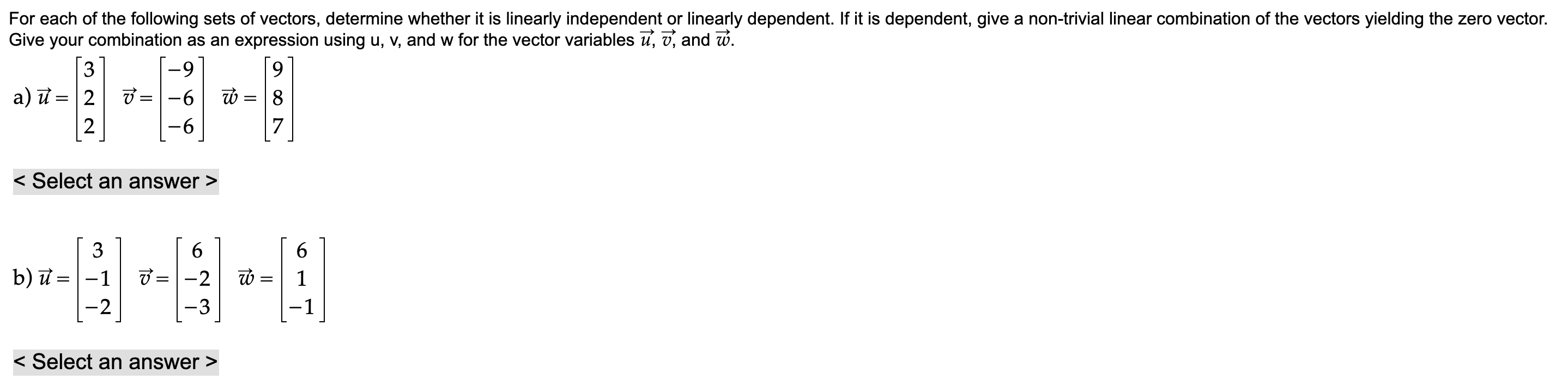 Solved Give your combination as an expression using u,v, and | Chegg.com