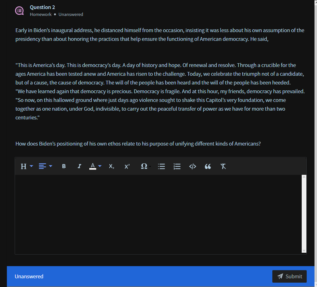 Solved Early in Biden's inaugural address, he distanced | Chegg.com