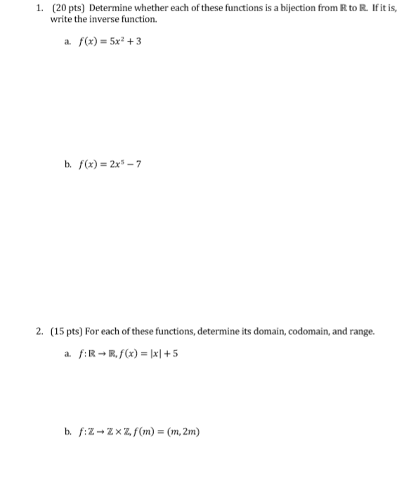 Solved 1. (20 pts) Determine whether each of these functions | Chegg.com