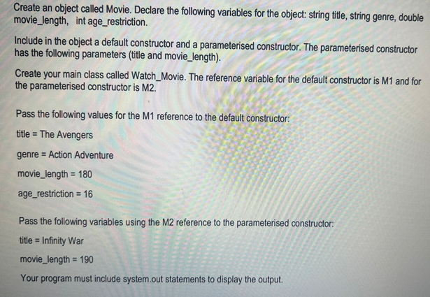 Solved Create an object called Movie. Declare the following | Chegg.com