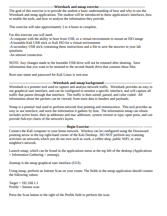 Solved --Wireshark and nmap exercise The goal of this | Chegg.com