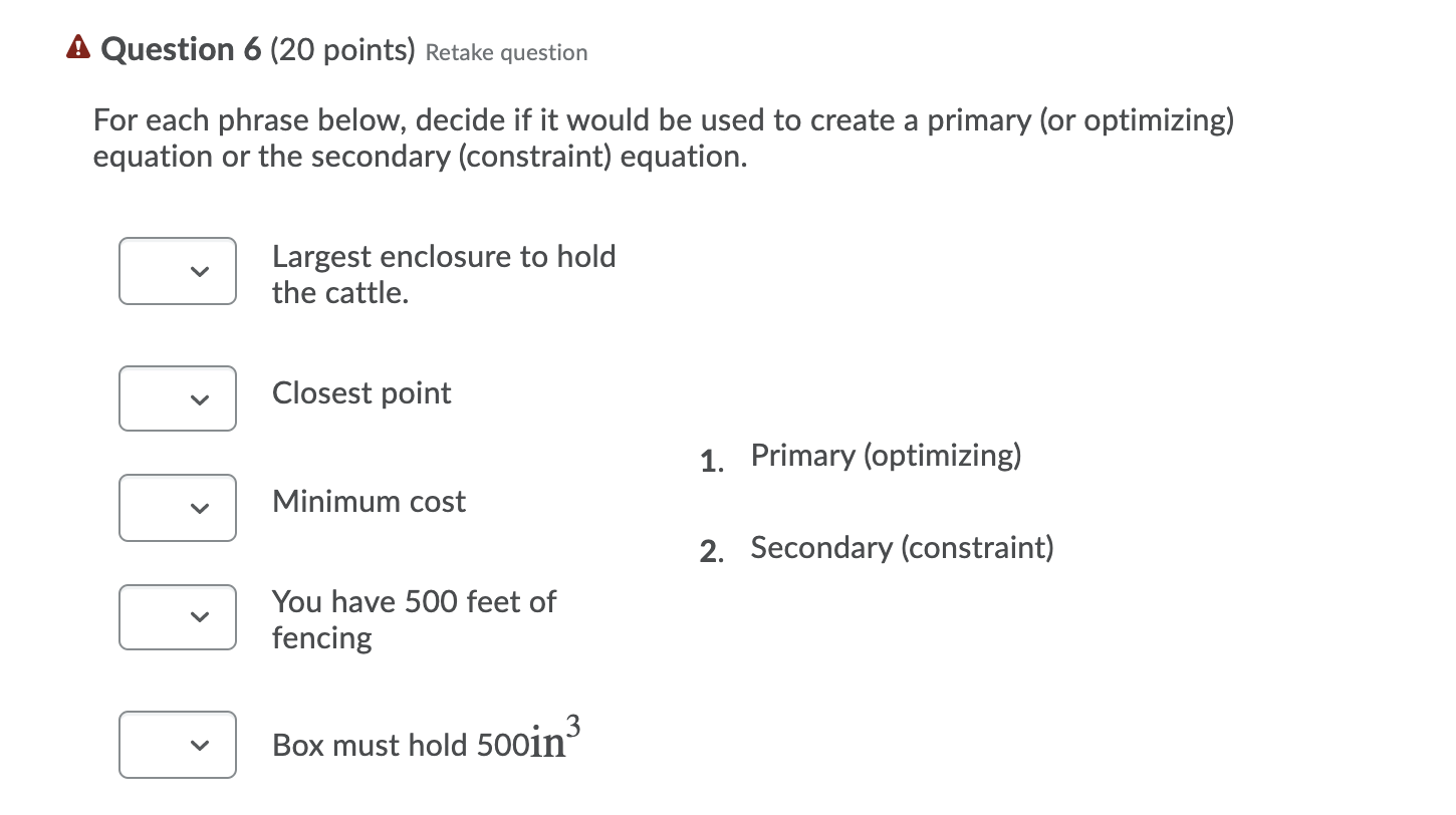 Solved A Question 4 (20 points) Retake question Which of the | Chegg.com