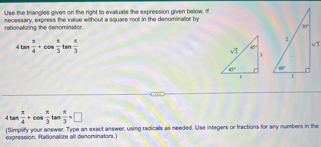 Solved Use the triangles given on the right to evaluate the | Chegg.com
