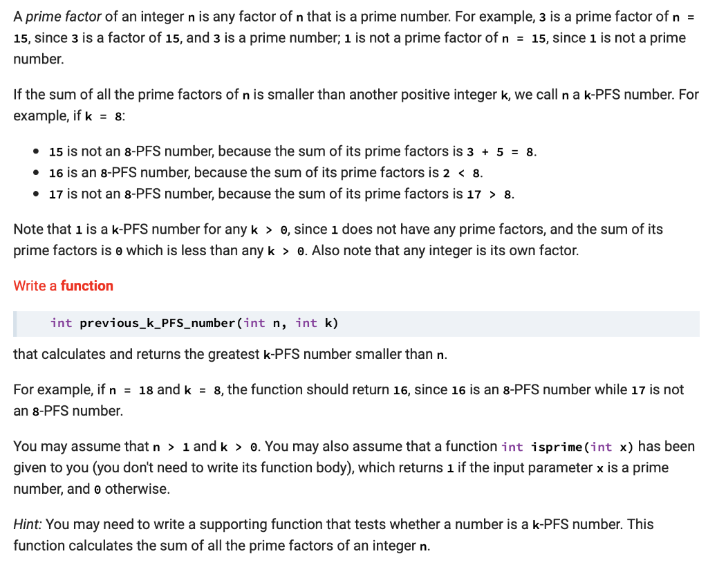 Solved A prime factor of an integer n is any factor of n | Chegg.com