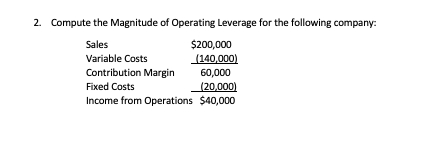 Solved Compute the Magnitude of Operating Leverage for the | Chegg.com
