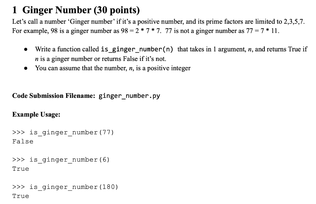 Solved 1 Ginger Number (30 points) Let's call a number | Chegg.com