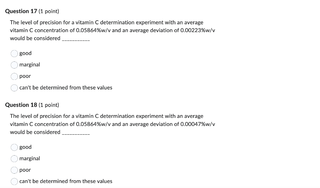 Solved The level of precision for a vitamin C determination | Chegg.com
