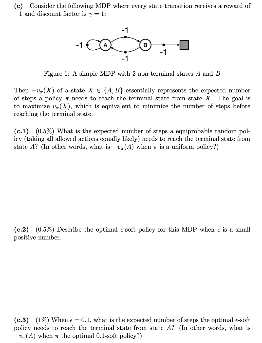Solved (c) Consider the following MDP where every state | Chegg.com