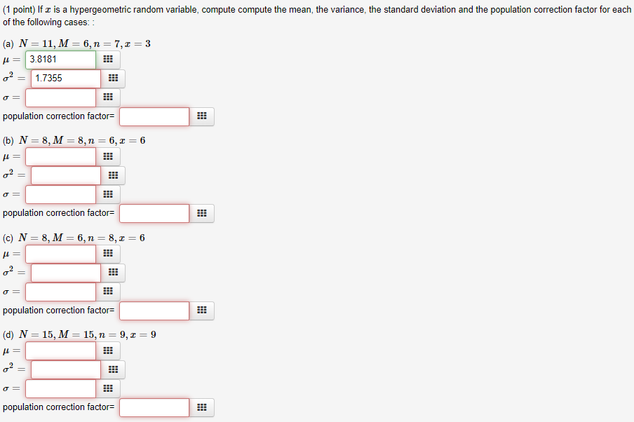 Solved (1 point) If z is a hypergeometric random variable, | Chegg.com