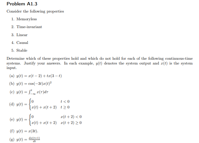 Solved Problem A1.3 Consider the following properties 1. | Chegg.com