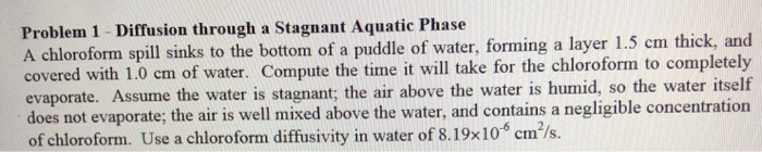 Problem 1 - Diffusion through a Stagnant Aquatic | Chegg.com