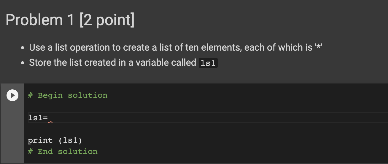 Solved Problem 1 [2 point] - Use a list operation to create | Chegg.com