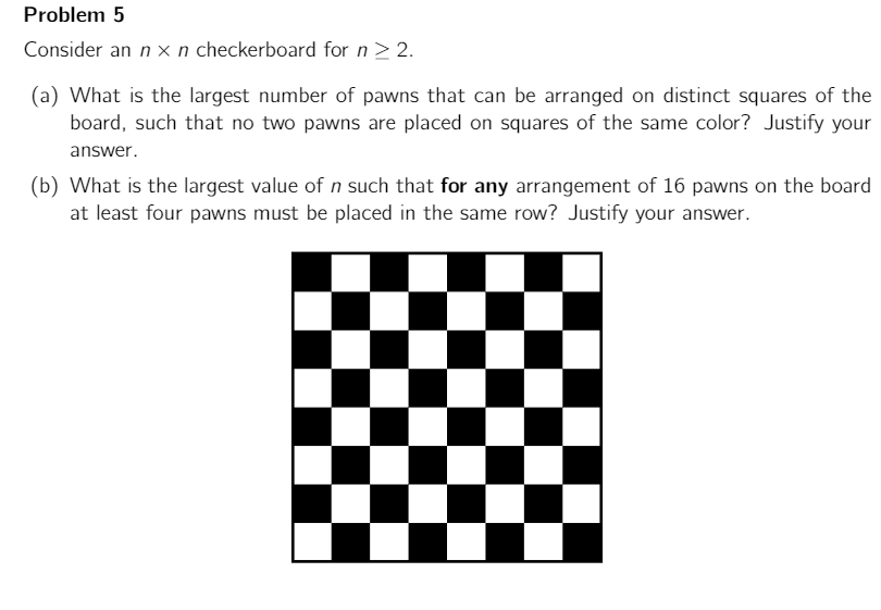Solved Problem 5 Consider an nxn checkerboard for n > 2. (a) | Chegg.com