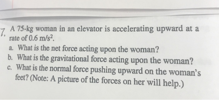 Solved A 75 Kg Woman In An Elevator Is Accelerating Upward
