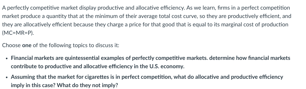 Solved A perfectly competitive market display productive and | Chegg.com