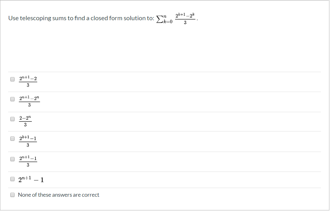 Solved Use telescoping sums to find a closed form solution | Chegg.com