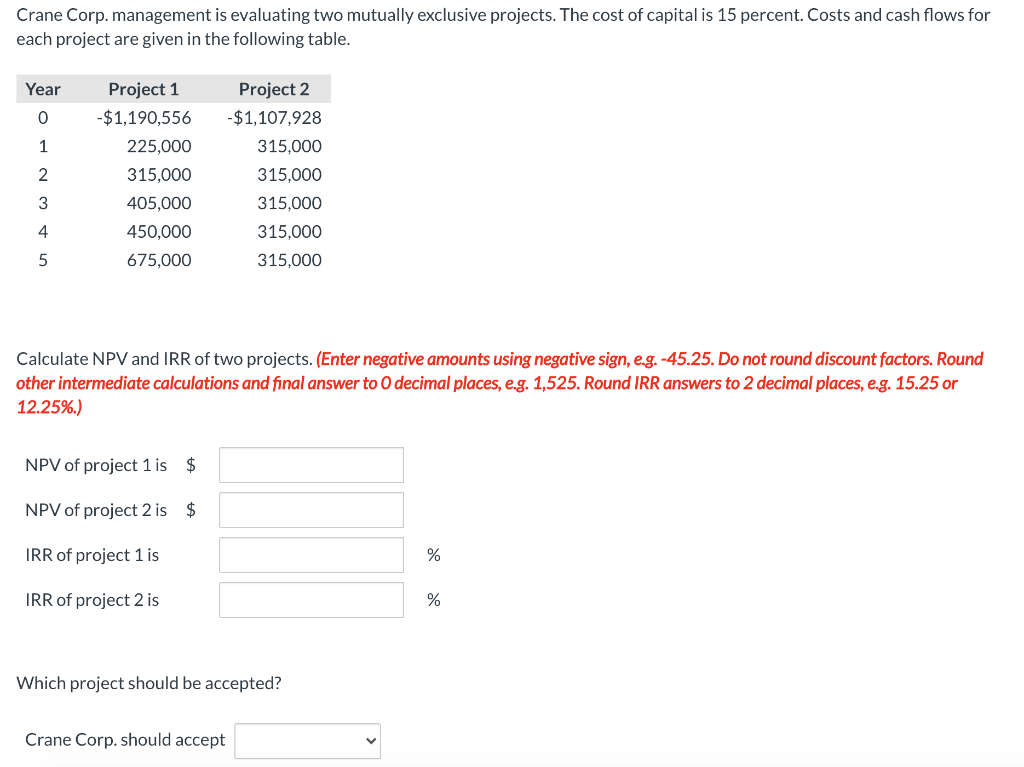 Solved Crane Corp. management is evaluating two mutually | Chegg.com