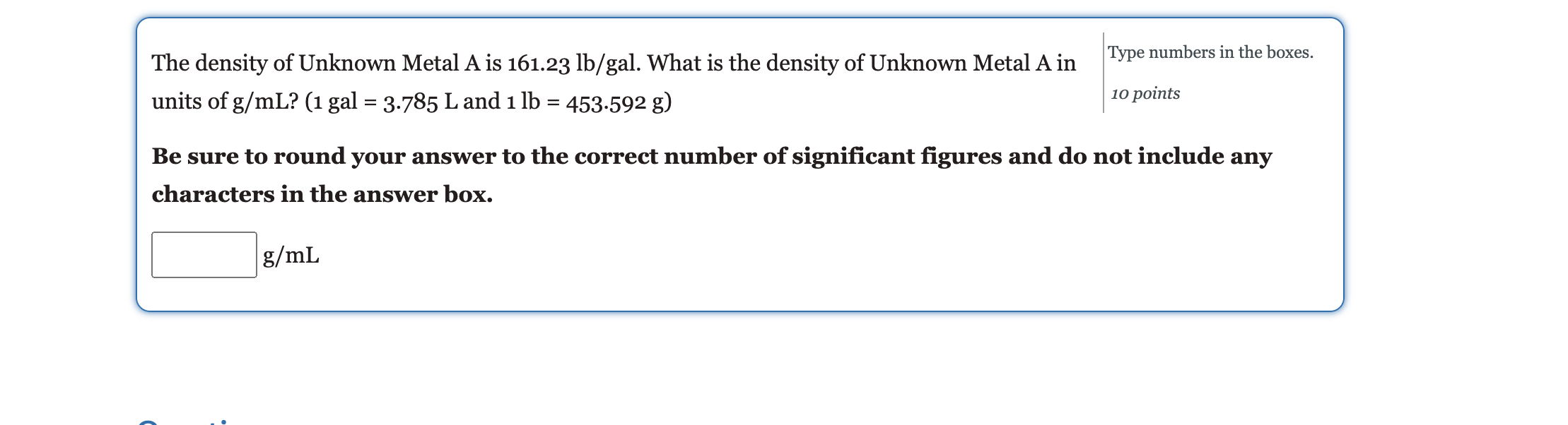 Solved Type numbers in the boxes. The density of Unknown | Chegg.com
