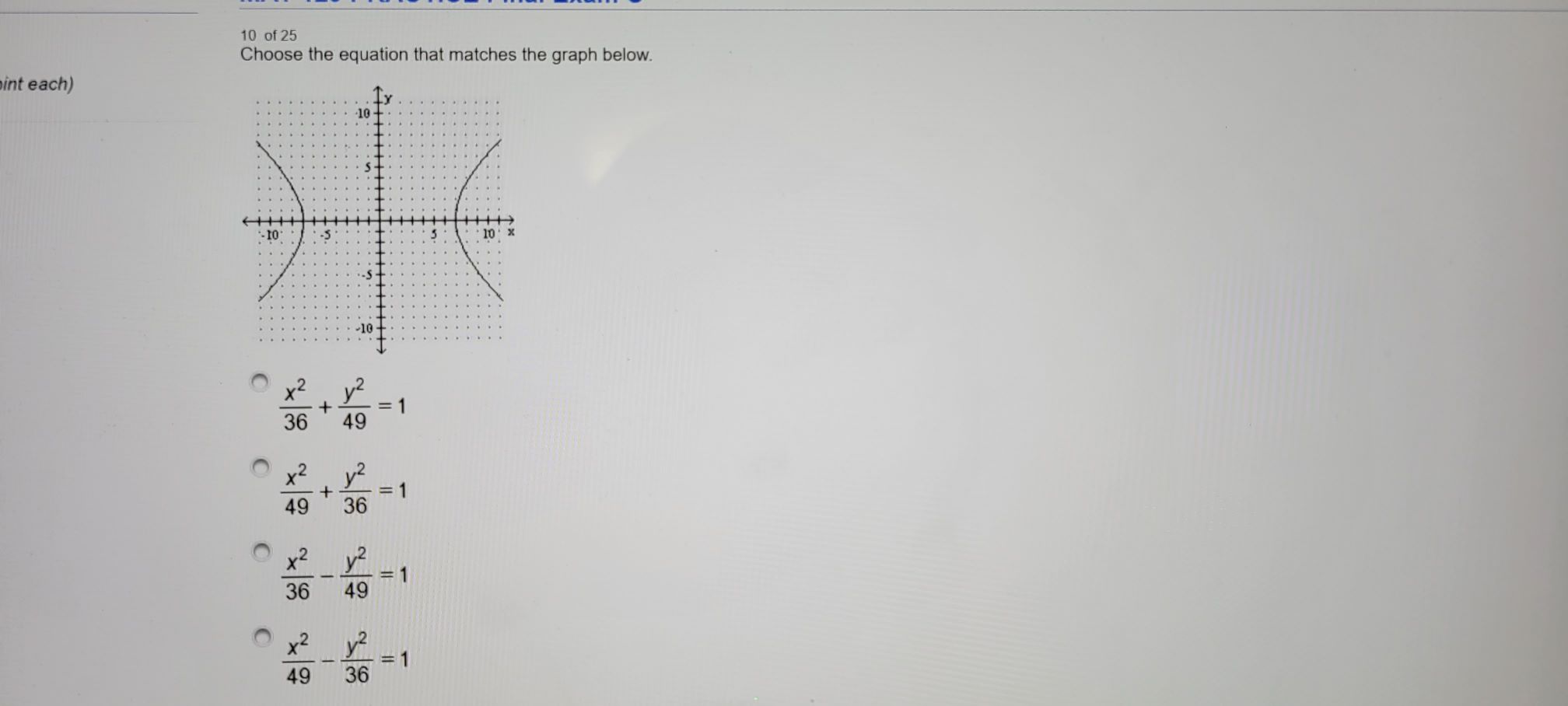 Solved 10 of 25 Choose the equation that matches the graph | Chegg.com