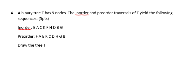 Solved 4. A binary tree T has 9 nodes. The inorder and | Chegg.com