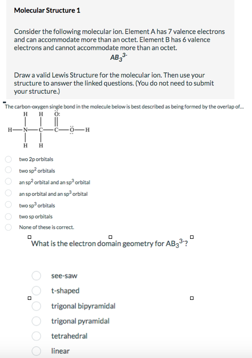 Solved Molecular Structure 1 Consider the following | Chegg.com