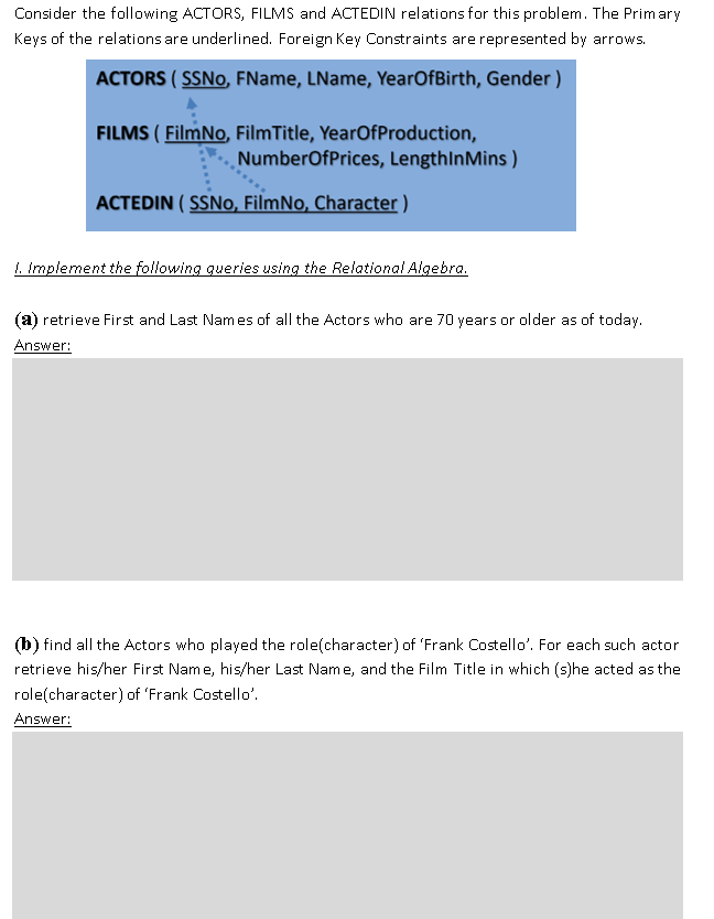 Solved Problem 7 (24 points) Consider the following ACTORS, | Chegg.com