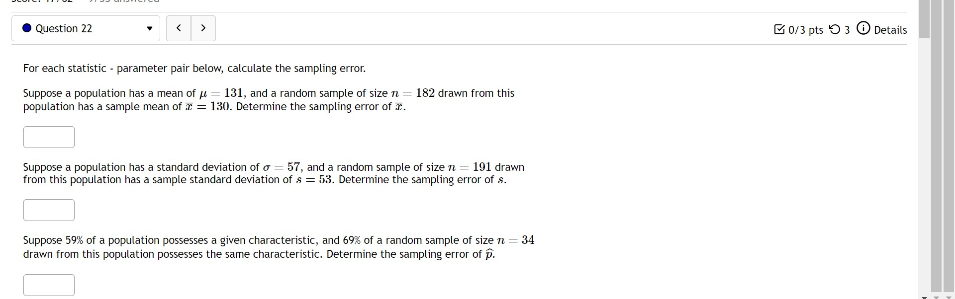 Solved For each statistic - parameter pair below, calculate | Chegg.com