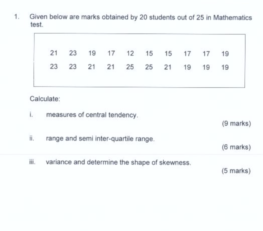 Solved 1 Given Below Are Marks Obtained By 20 Students Out Chegg