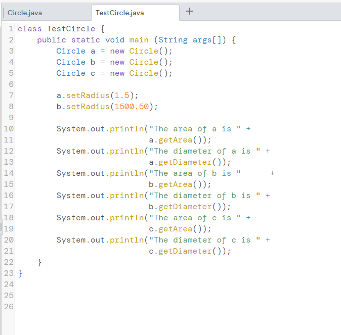 Solved Instructions Modify a class named Circle with fields | Chegg.com
