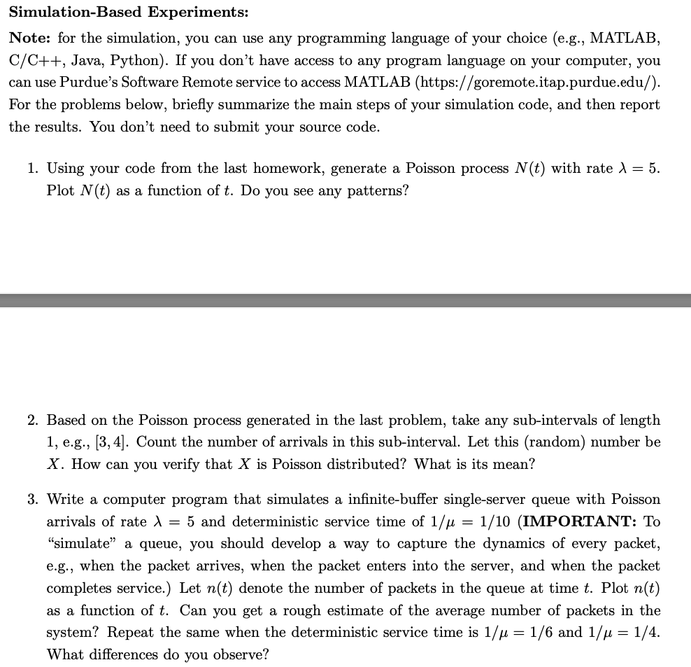 Simulation-Based Experiments: Note: for the | Chegg.com