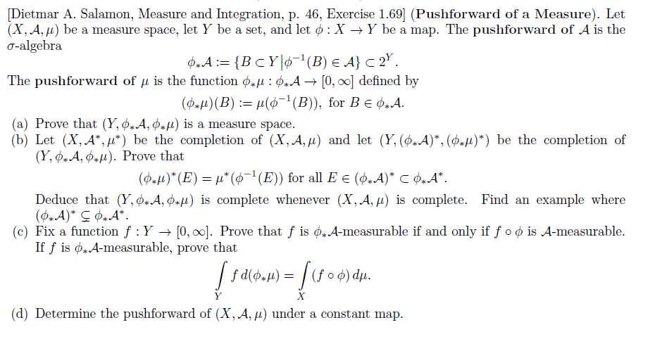 Solved [Dietmar A. Salamon, Measure and Integration, p. 46, | Chegg.com