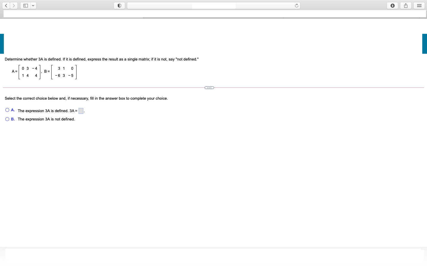 Solved O G gog Determine whether 3A is defined. If it is | Chegg.com
