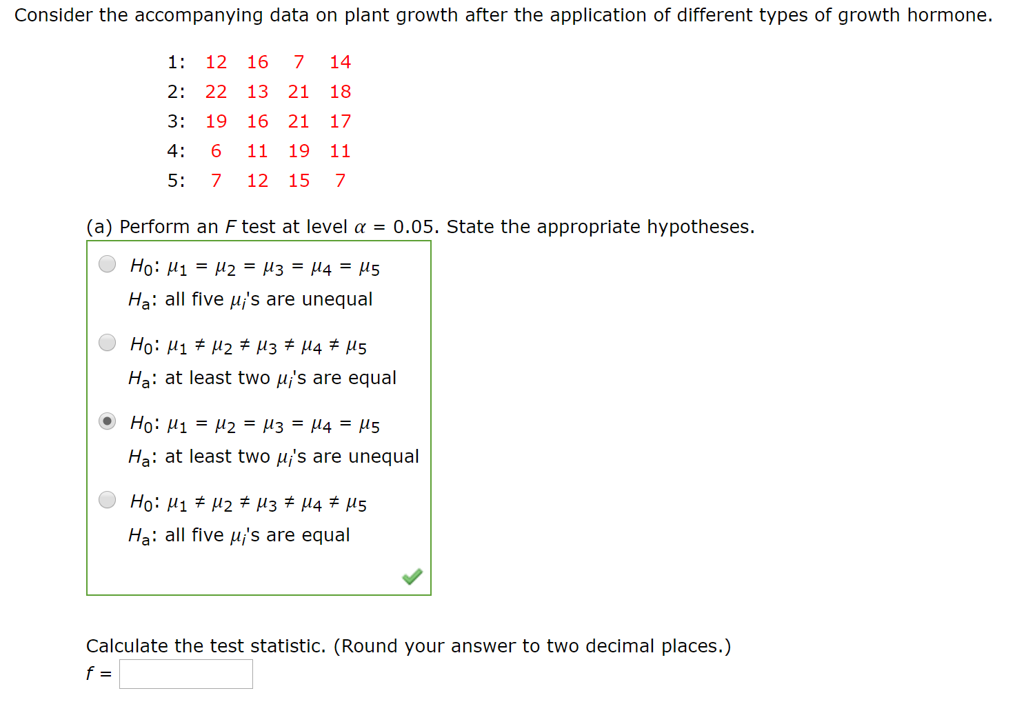 Consider the accompanying data on plant growth after | Chegg.com