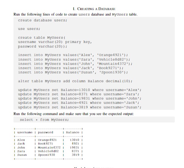 Solved I. Crizting A Databash Run the following lines of | Chegg.com