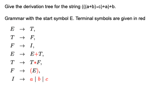 Solved Give the derivation tree for the string | Chegg.com