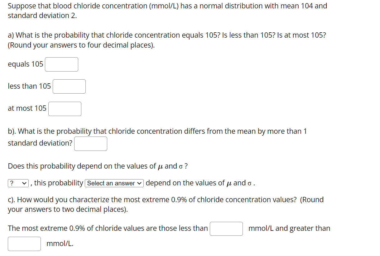 Solved Suppose that blood chloride concentration (mmol/L) | Chegg.com
