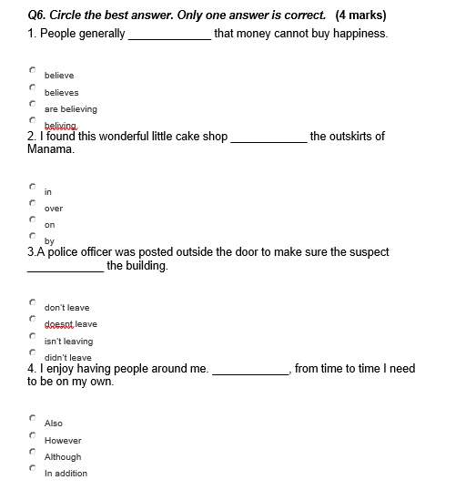 Solved Q6. Circle the best answer. Only one answer is | Chegg.com