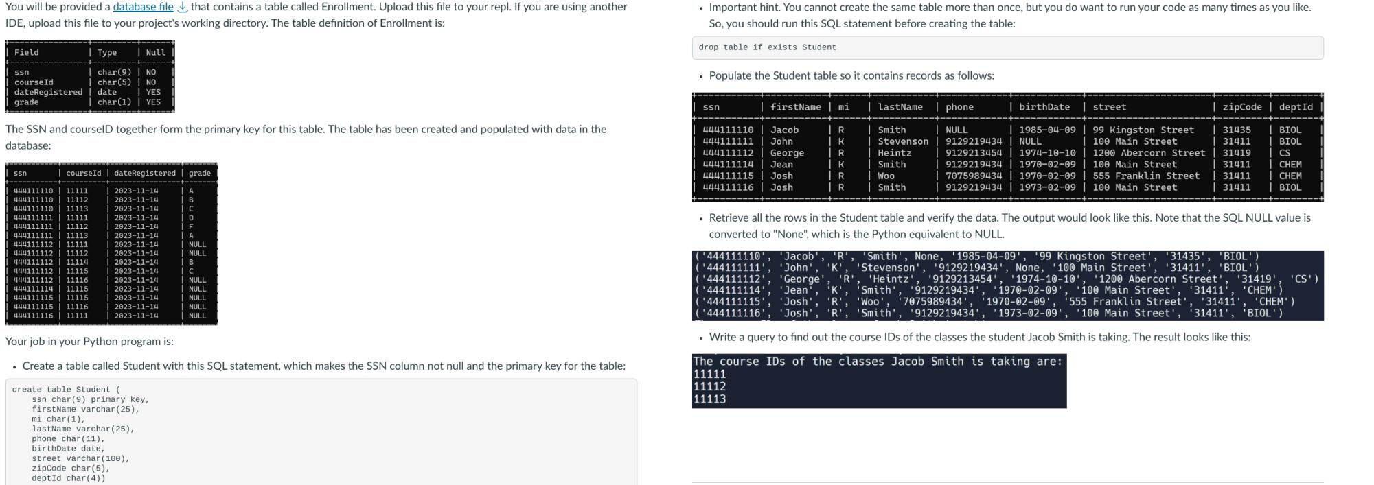 Solved in python ........the database file is provided here | Chegg.com