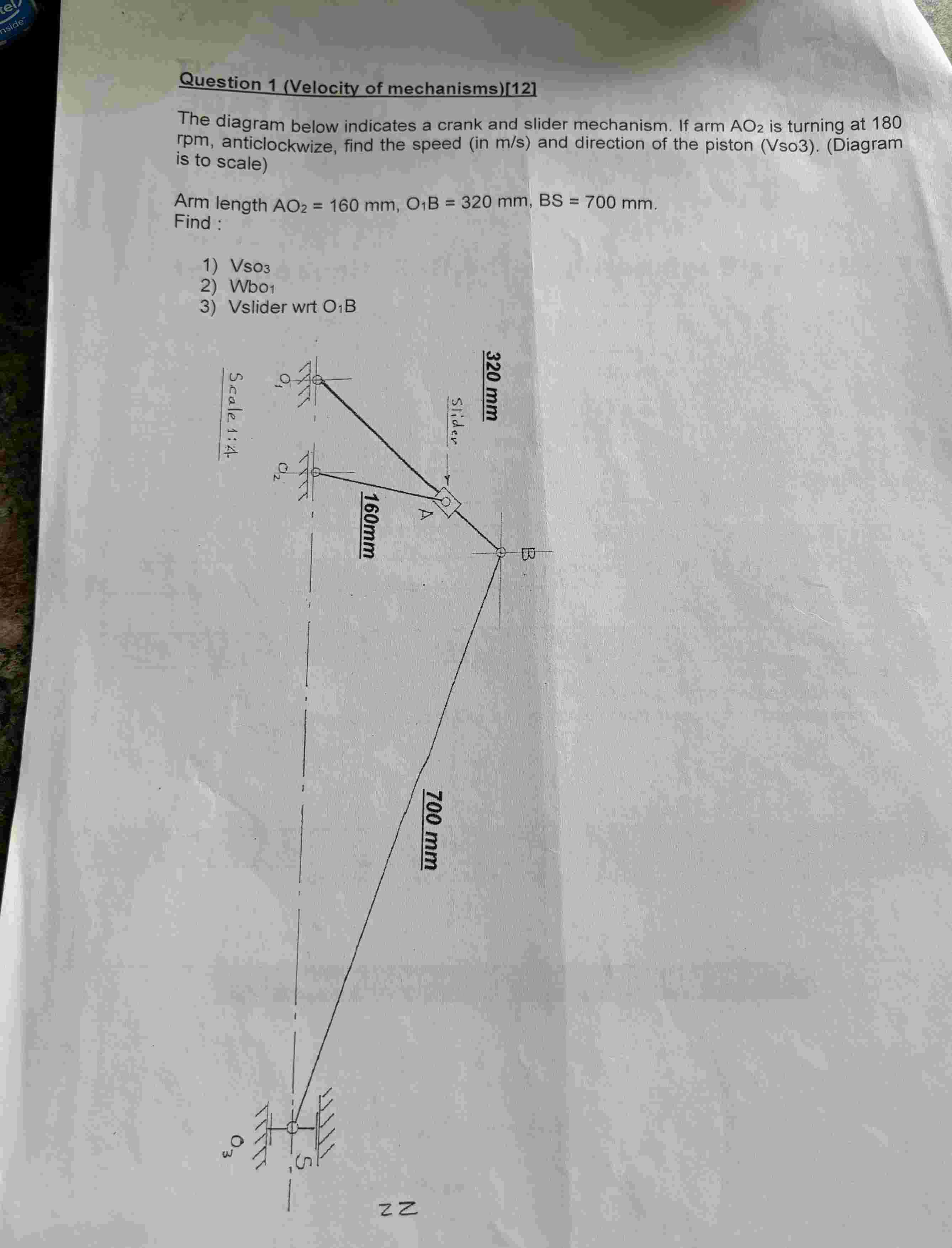 Solved Question 1 (Velocity of mechanisms)[12]The diagram | Chegg.com