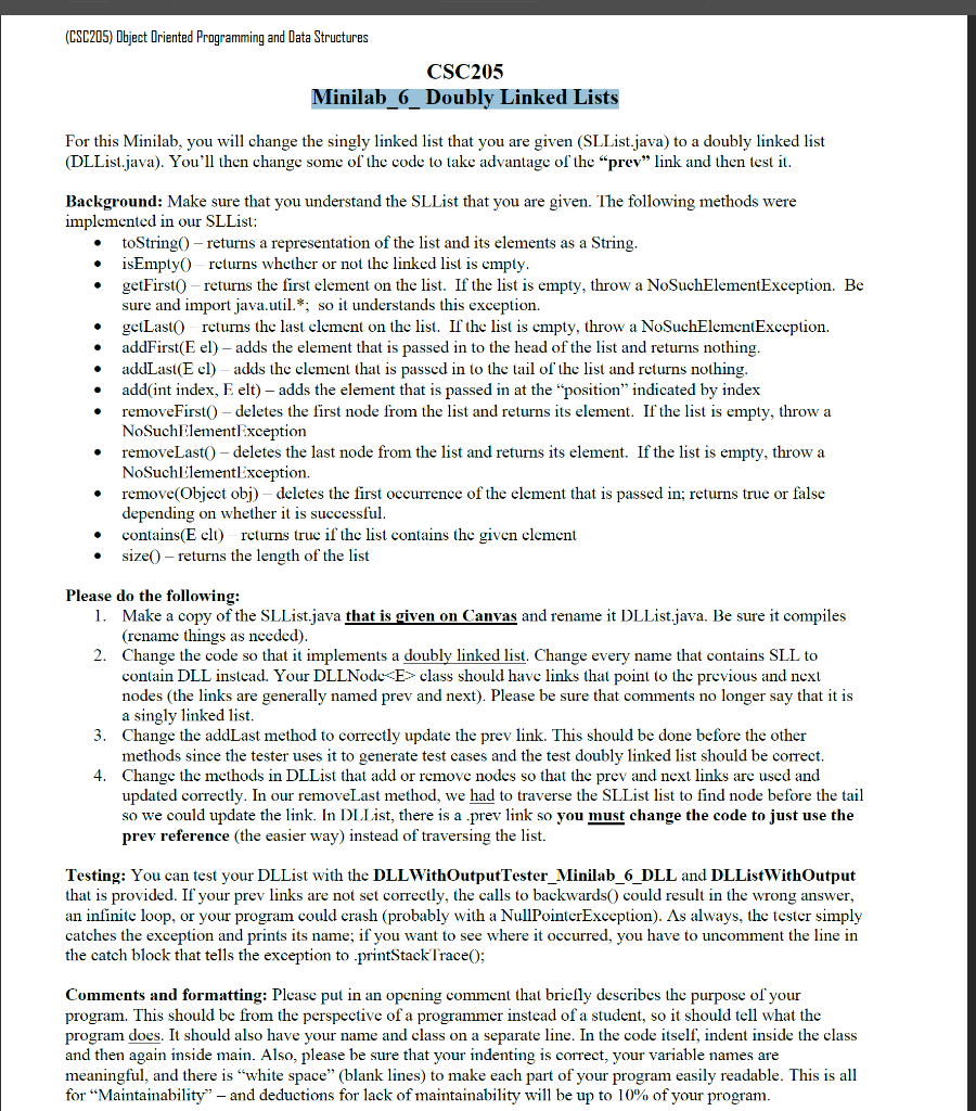 (CSC205) Object Oriented Programming and Data | Chegg.com