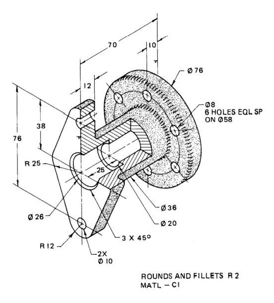 Draw necessary orthographic views and a FULL SECTION | Chegg.com