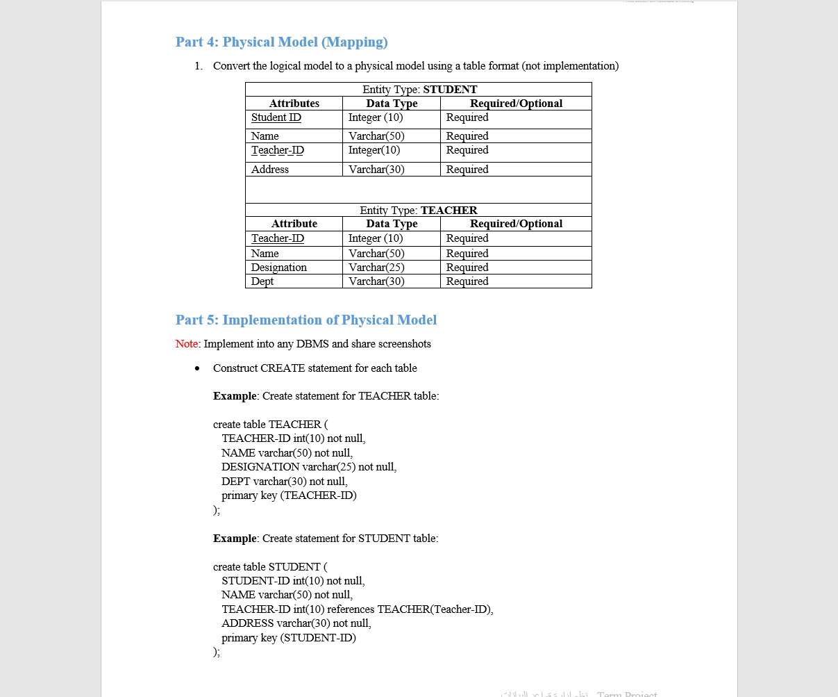 Solved 1. Convert the logical model to a physical model | Chegg.com