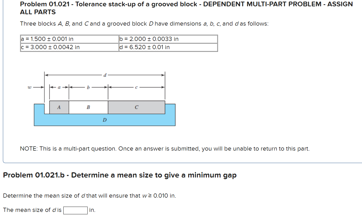 Solved Problem 01.021 - Tolerance stack-up of a grooved | Chegg.com