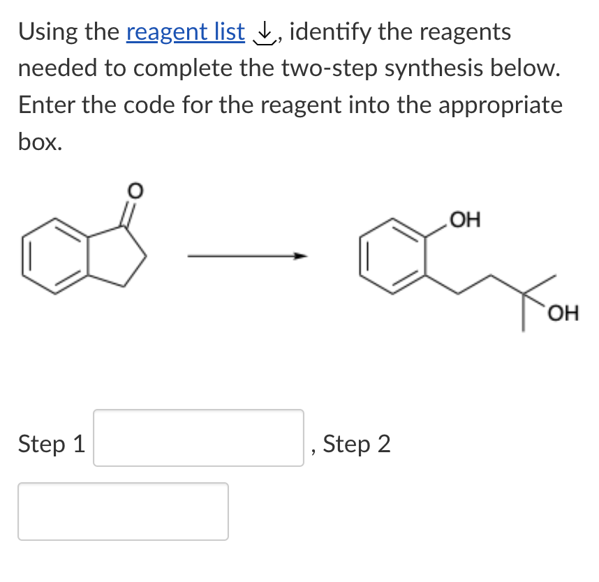 Reactant/reagent List (For Exam 3) Enter code (\# or | Chegg.com